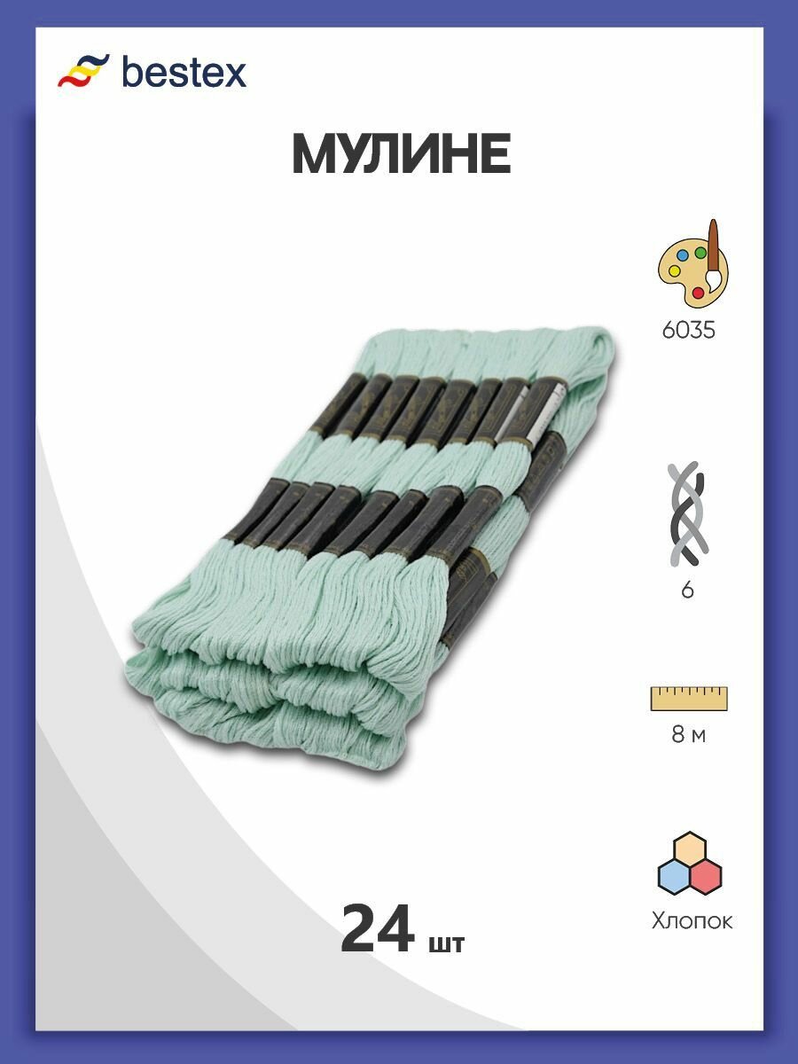 Мулине одноцветный набор Bestex, мерсеризованный хлопок, 24 шт (6035)