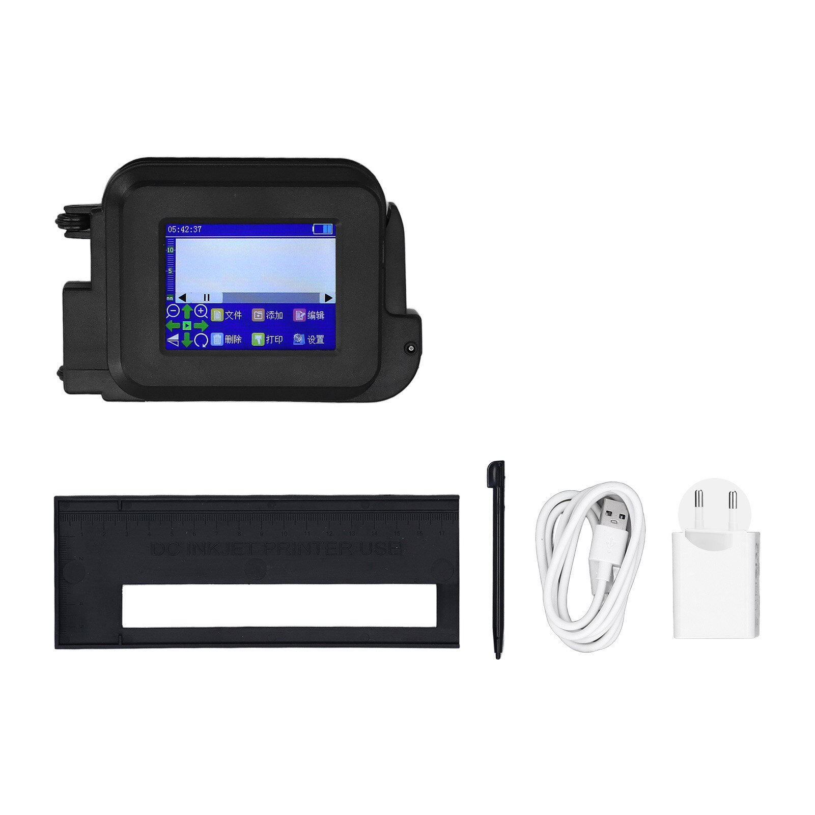 Портативный струйный принтер-пистолет с миниатюрным светодиодным сенсорным экраном для печати этикеток, считывания даты и QR-кодов, многоязычный, напряжение 100–240 В, вилка стандарта ЕС.