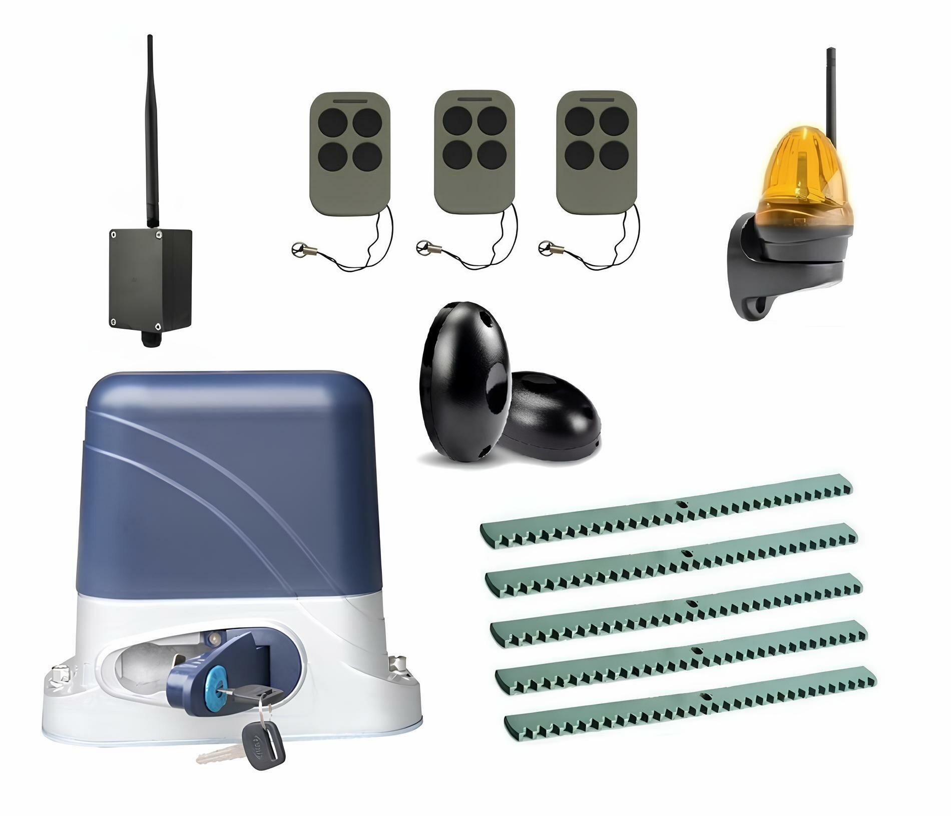 Автоматика для откатных ворот KSL-1300 FULL-K5-BT-Т3, комплект: привод, 3 пульта, Bluetooth-модуль, фотоэлементы, лампа, 5 реек