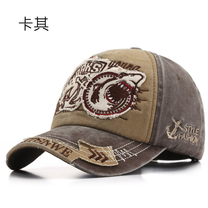 =Новая вышитая джинсовая кепка с акульим принтом, старая потертая модная мужская персонализированная бейсболка, женская шляпа от солнца