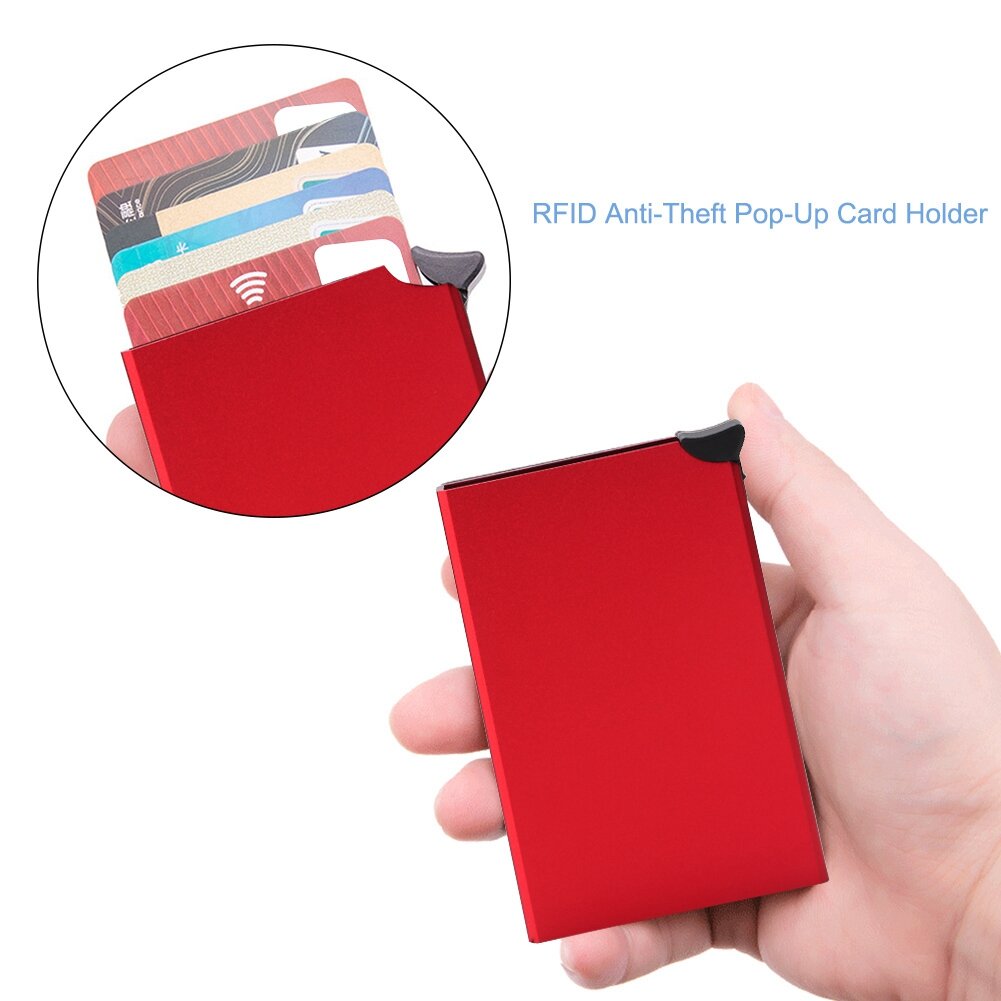 Держатель карты RFID из алюминиевого сплава с защитой от кражи, автоматическая всплывающая коробка для банковских карт, чехол для визитных карточек (красный)
