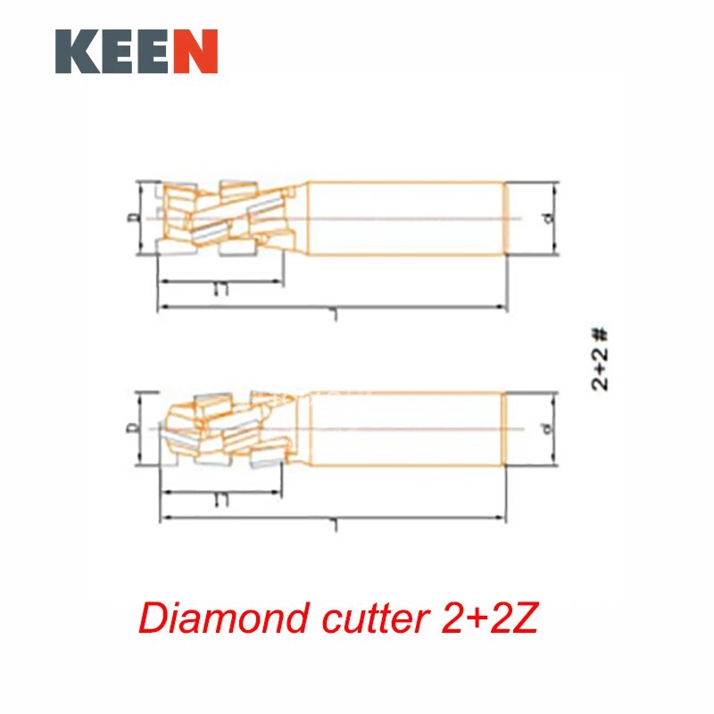 PCD кукурузная концевая фреза 2+2Z алмазная KT007-12x12x27xL75