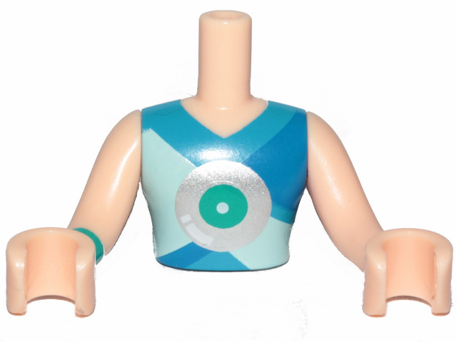 Torso Mini Doll Man Top with Silver Disk Pattern, Light Nougat Arms with Hands with Dark Turquoise Band, FTMpb041c01 Light nougat U