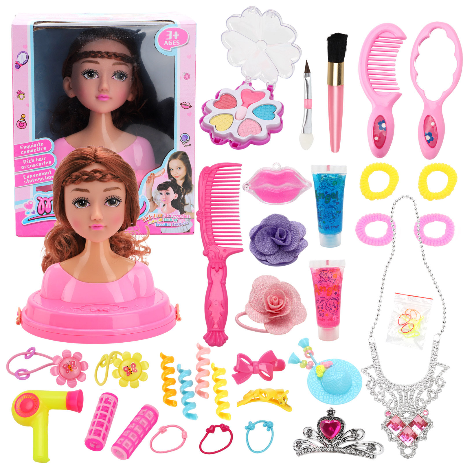 Набор для укладки волос для куклы: прическа с двойным хвостиком, набор для макияжа и парикмахерская с дополнительными аксессуарами в подарок.