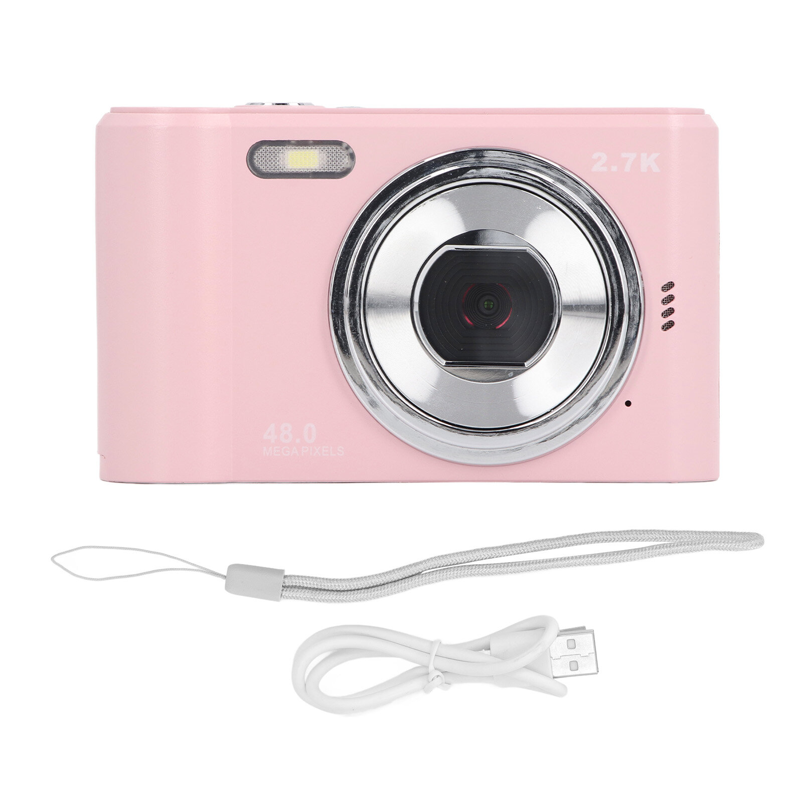Детская цифровая видеокамера HD 1080p с 2,4-дюймовым IPS-экраном, автофокусом 44 МП, перезаряжаемым аккумулятором и вспышкой, розовая.