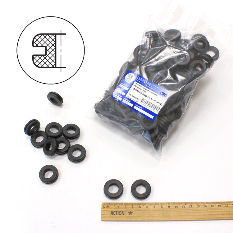 Втулка кабельная резиновая 15x28x8,5 (под т.1,5 мм, d>22) закругленная (упаковка 100 шт. ±5%)