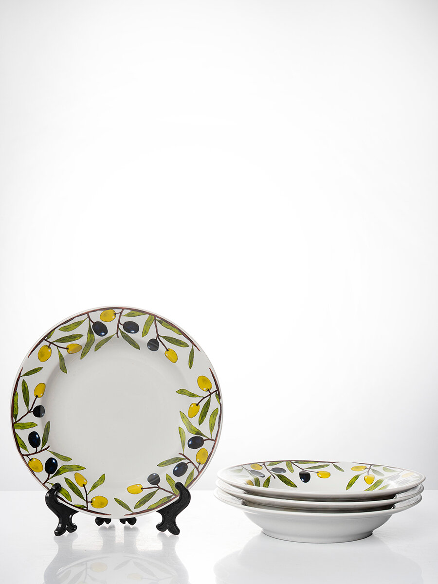 Набор фарфоровых тарелок глубоких 200 мм. "Оливки" бортовые гладкий край, Дулево 4 шт.