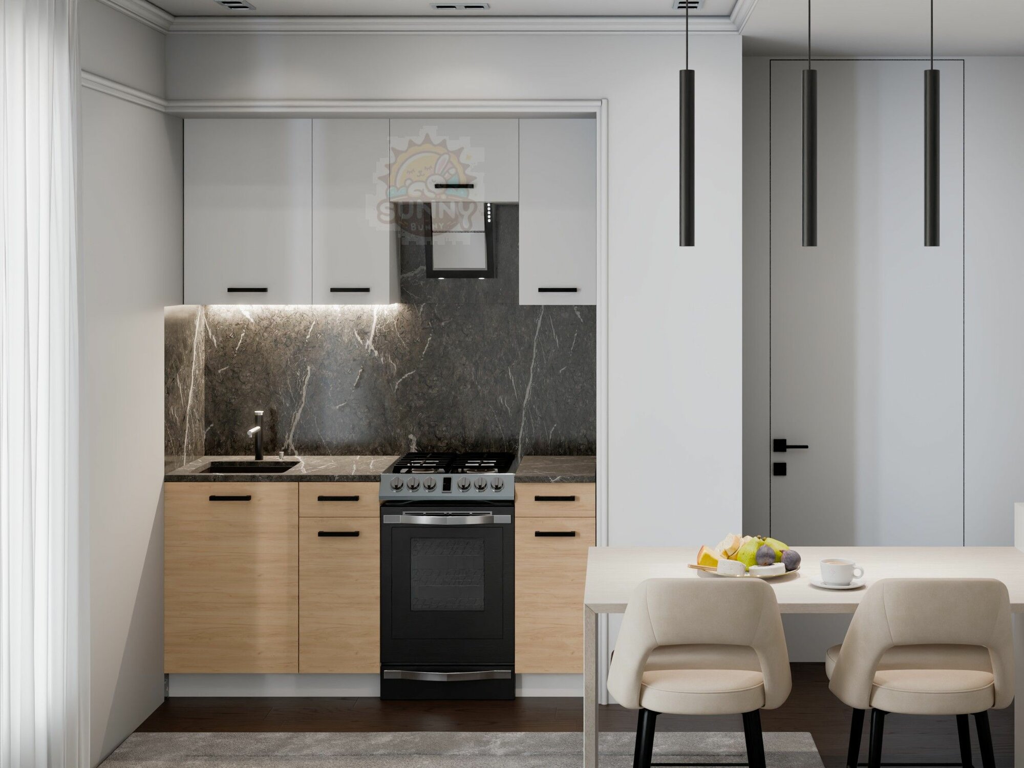 Кухня модульная прямая со столешницей Мария,160 см, Белый гладкий/Дуб Вотан, 180 х 160 х 60 см, столешница 60 см.