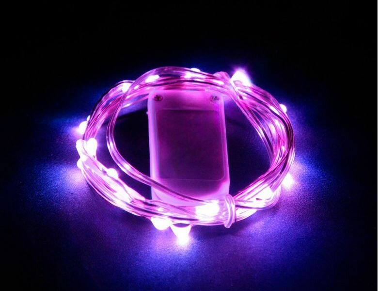 Светодиодная гирлянда сиреневая роса, сиреневая, 20 микро LED-огней, 2 м, серебряная проволока, батарейки, SNOWHOUSE LDM020V-BO