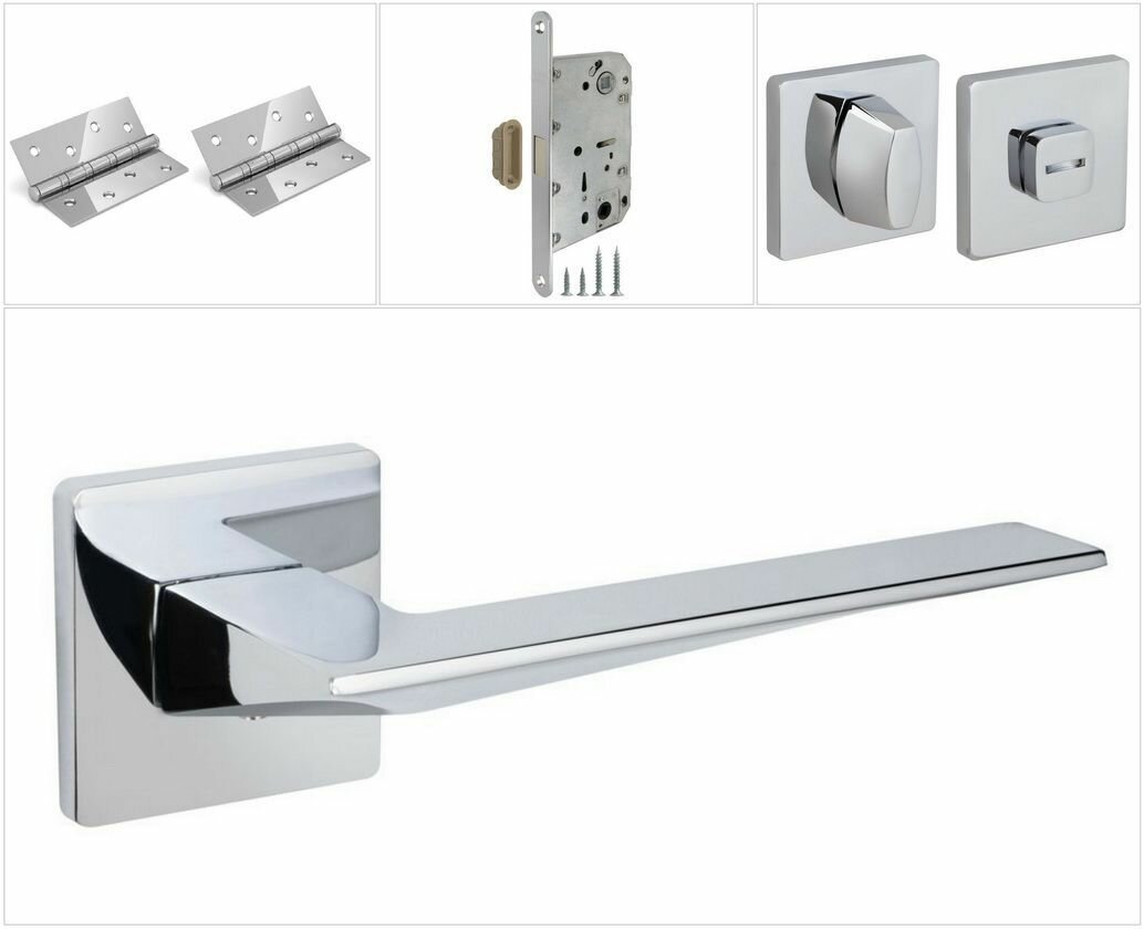 Ручка дверная межкомнатная Fuaro PHANTOM_SL_CP-8_MAGWC, хром (ручка + завертка WC + магнитный замок + 2 универсальные петли)