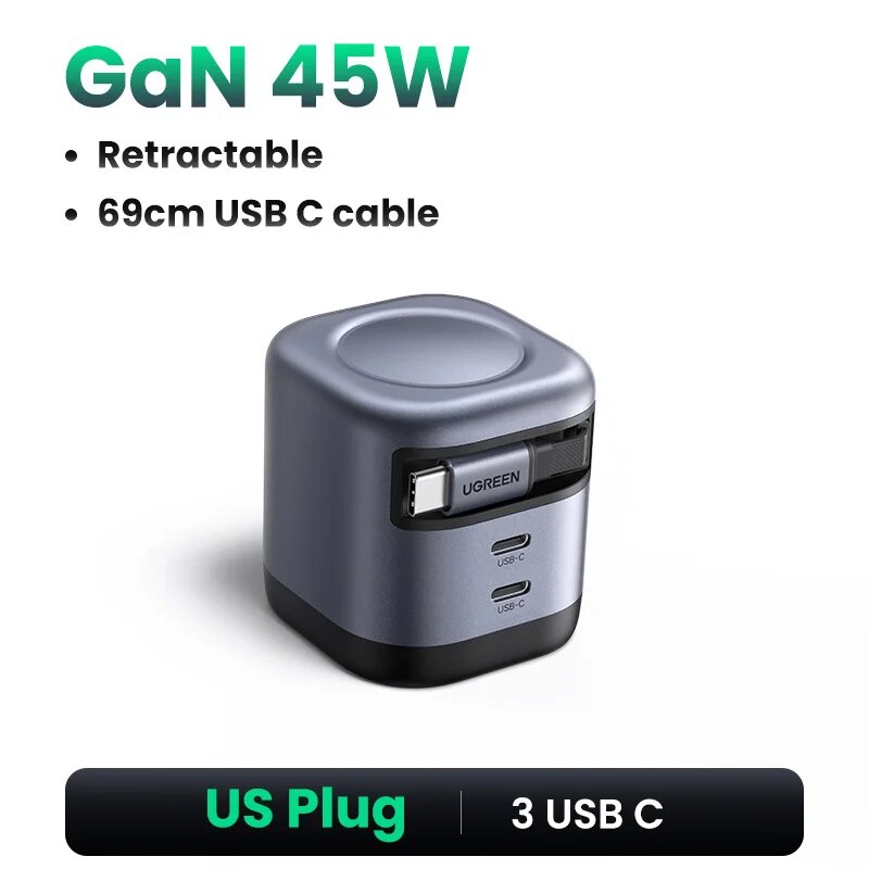 UGREEN 45 Вт GaN Выдвижное зарядное устройство UFCS PPS QC PD 3.0 Быстрое зарядное US 45W 3C