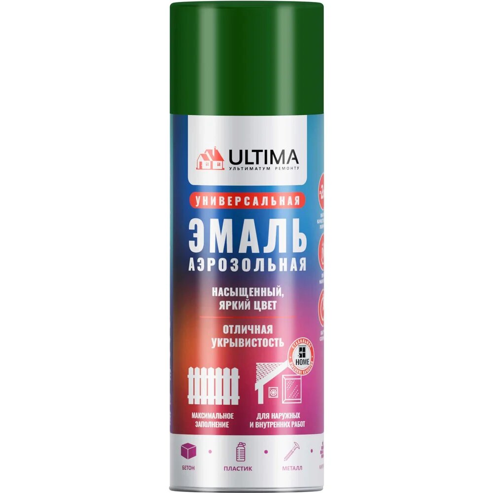Аэрозольная краска ULTIMA RAL 6002 лиственно-зеленый универсальная 520 мл ULT015