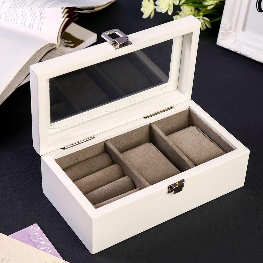 Шкатулка для украшений и часов 2 отделения «Стиль», цвет белый