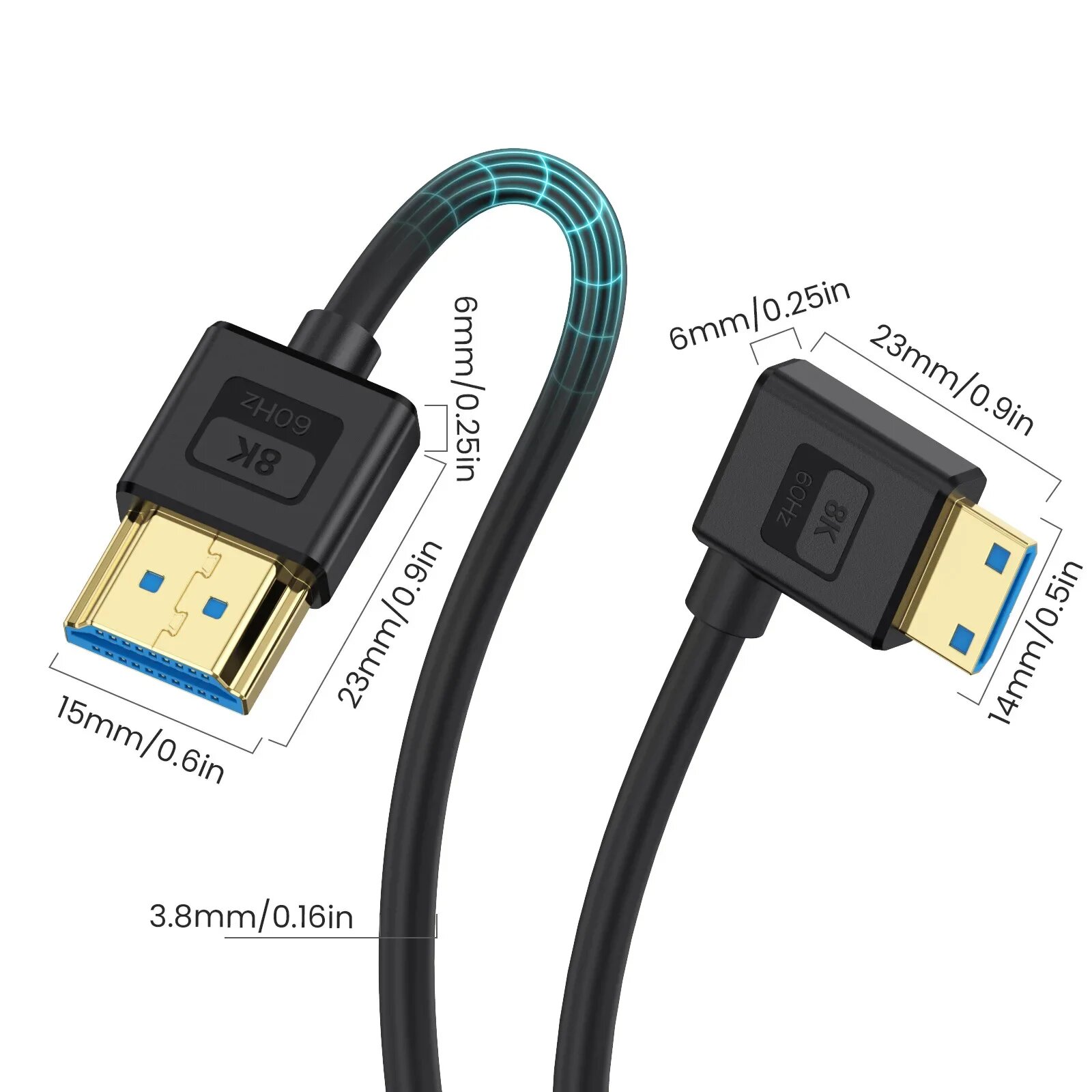 Liujyjc HDMI-HDMI кабель 8K 4K силиконовый 0.3м/1.2м Mini HD-HDMI Right, 120cm