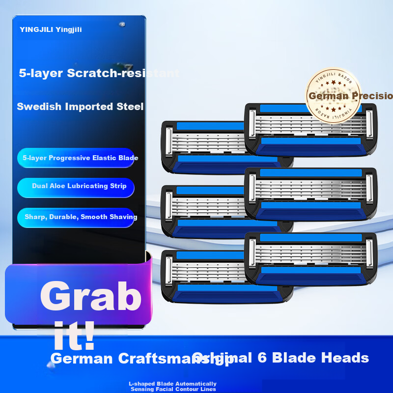 Gillette Razor Blade Head Anti-Scratch 5-Layer Shaving Blades (6-Pack) - Handle Not Included