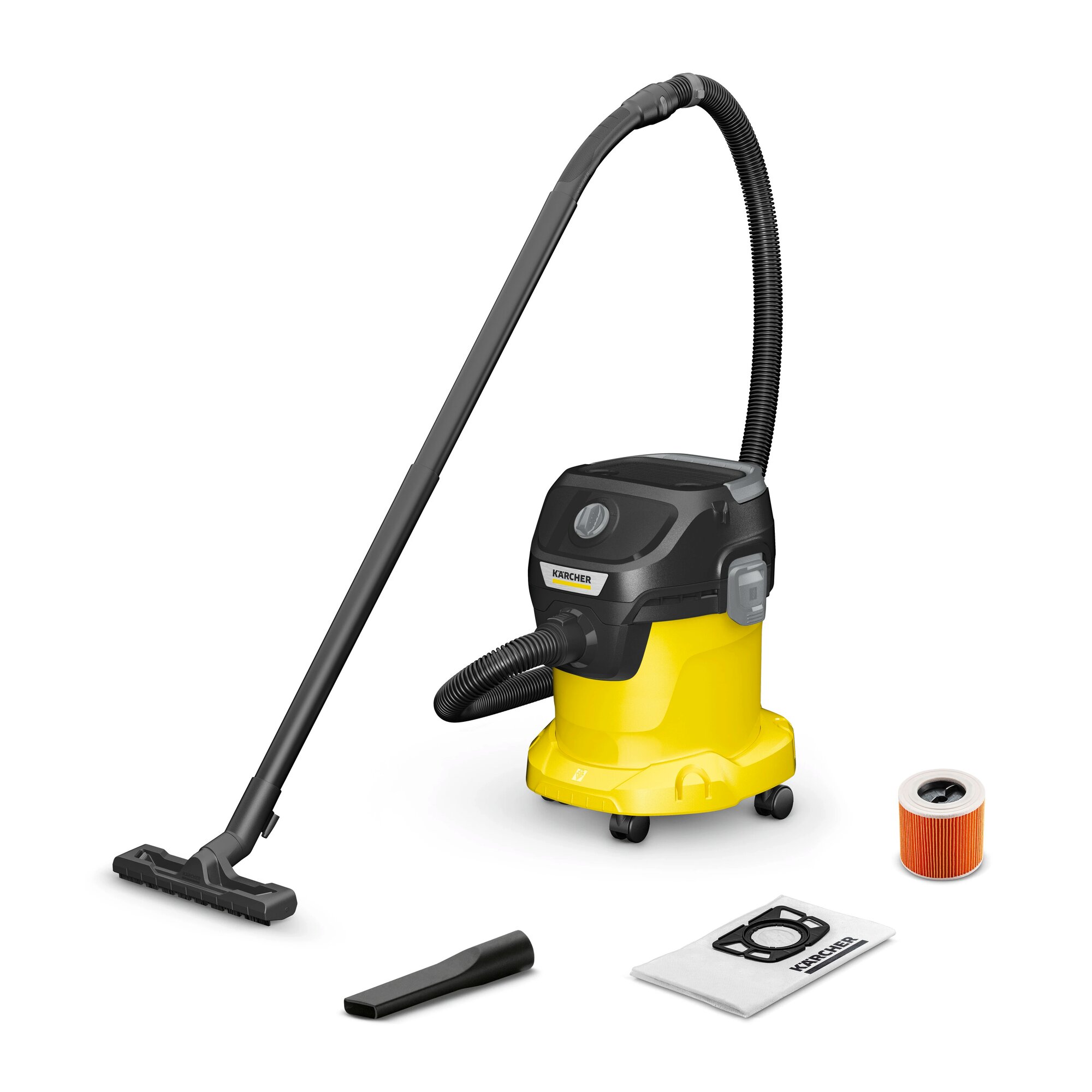 Строительный пылесос KARCHER KWD 3, сухой и влажный, 15 л, 4 м, жёлтый