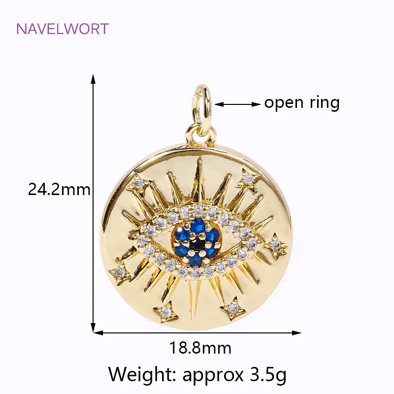 Подвески "Глаз дьявола", синие цирконы, позолота 18К, NAVELWORT 2 pieces, 18K Gold Plated