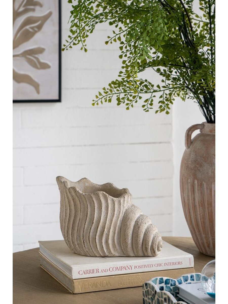 C5476 Кашпо Ракушка 30х18х18см, цемент, бежевый с коричневой патиной Glasar