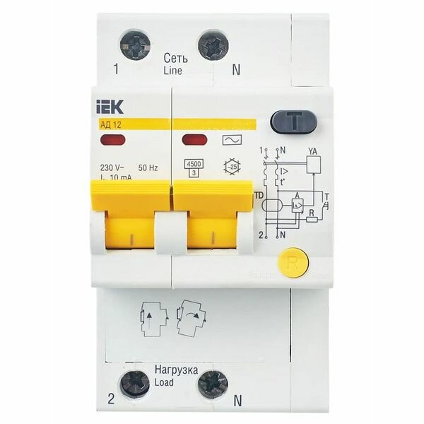 Выключатель дифференциального тока 2п C25A 30мА тип АС 4,5кА АД-12 ИЭК