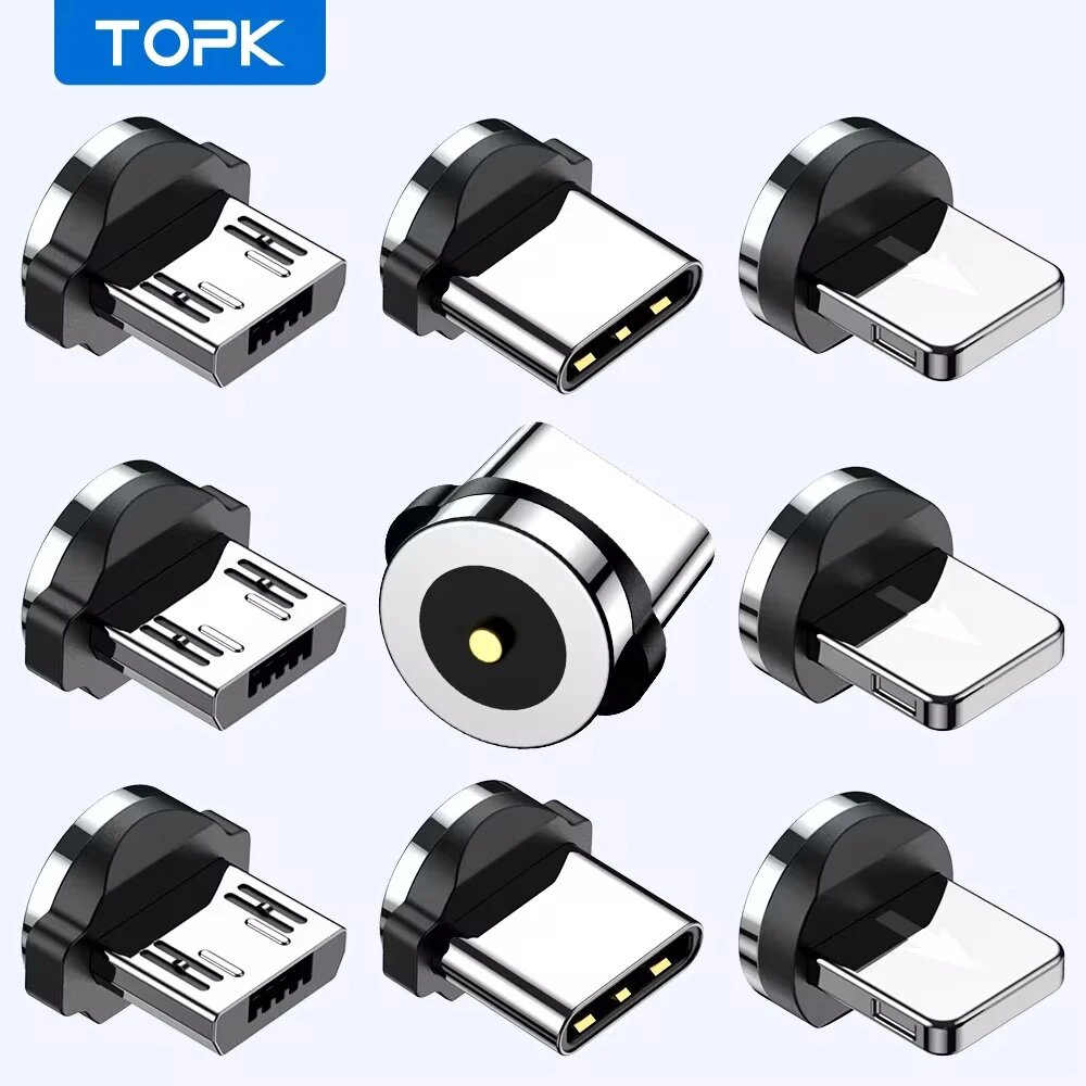 5шт. Магнитные кабели TOPK Type-C/Micro USB, 8-Pin Plug No Cable
