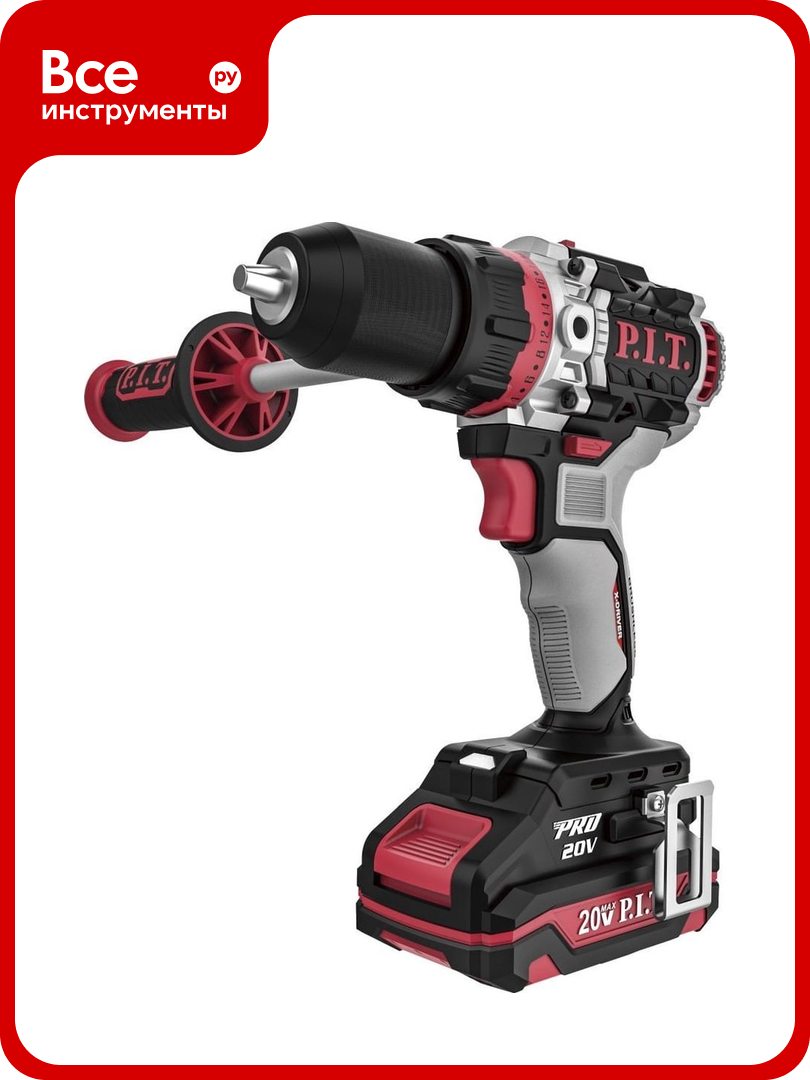 Ударная аккумуляторная бесщеточная P.I.T. X-DRIVER 20 В, 75 Нм, патр. 13 мм, 2 ск, АКБ 2 АЧ, ЗУ, кейс PSB20H-13D/1 надежной конструкции
