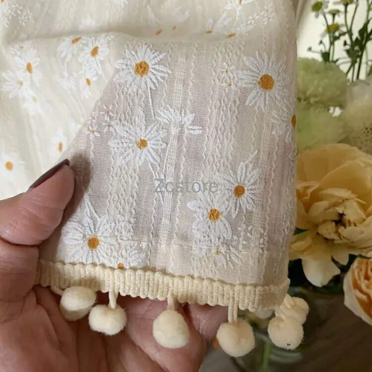 Штора-кафе "Французские ромашки", хлопок и лен, с кружевным декором, 30x140см