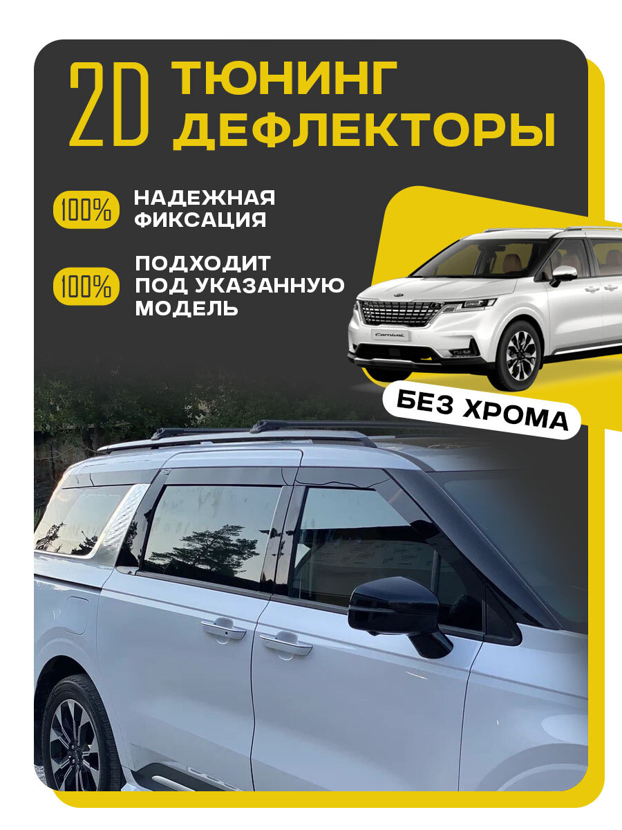 Плоские тюнинг дефлекторы для Kia Carnival 4 (2020-н. в) Ветровики на Киа Карнивал 4 поколение / 2d дефлекторы. Комплект 8 шт.