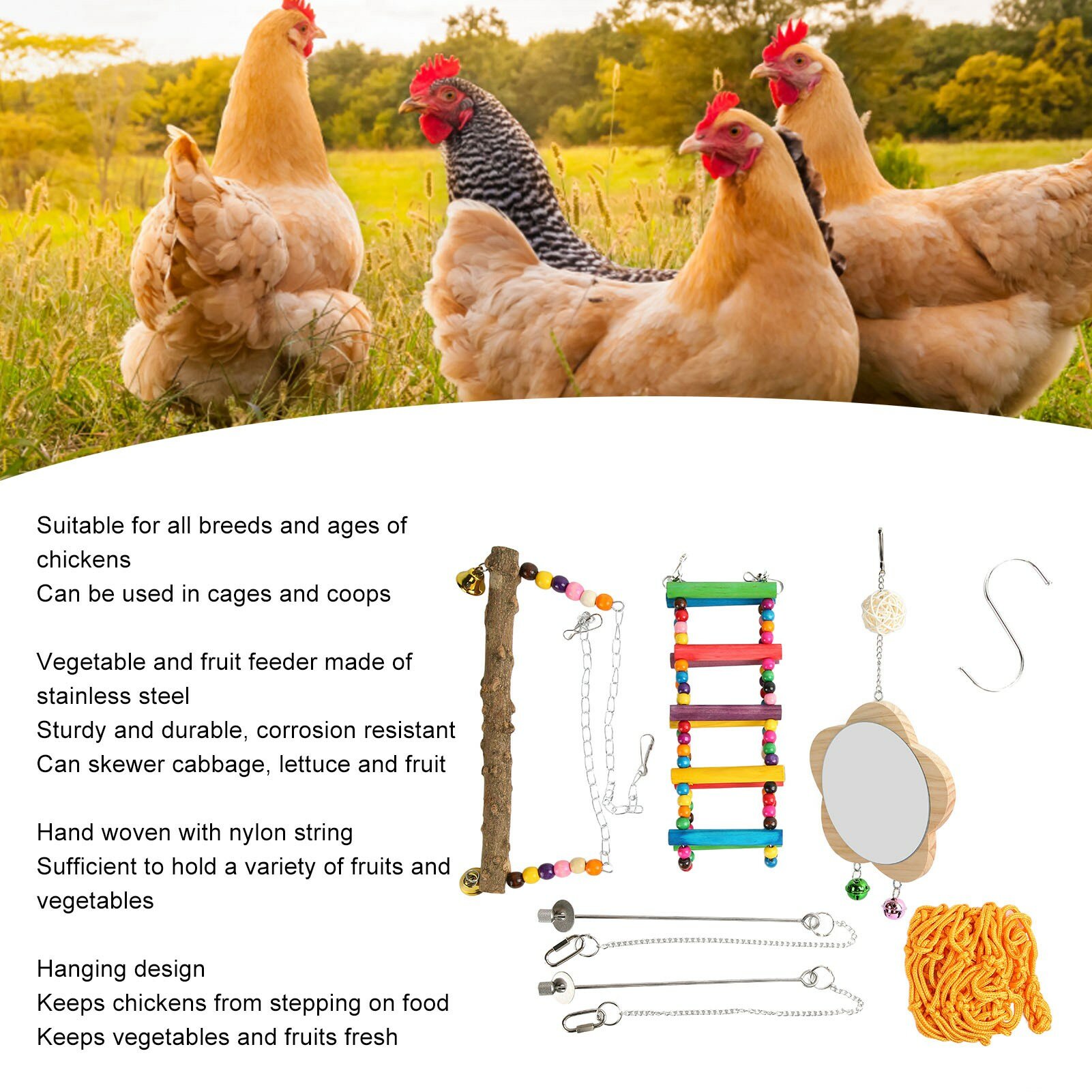 Куриные зеркальные игрушки, забавные красочные ручной работы, подвесные куриные качели, игрушки для цыплят, кур, петухов