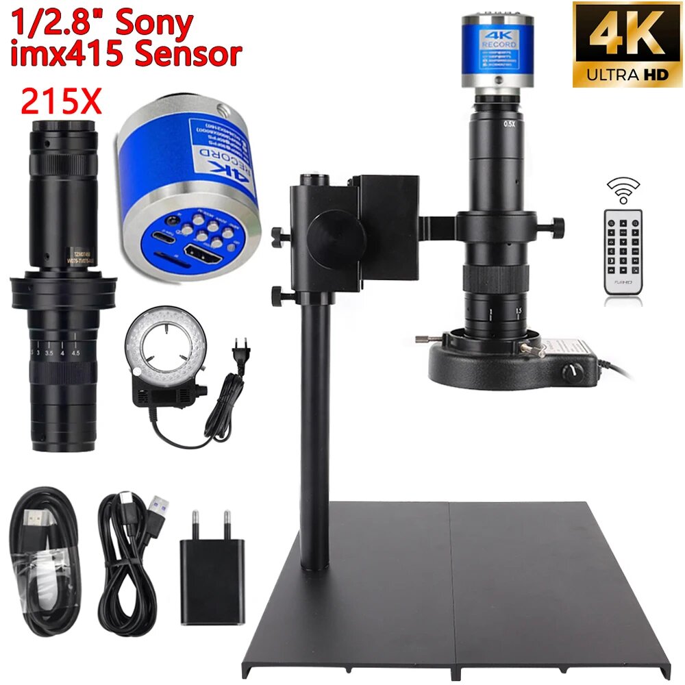 4K электронный цифровой микроскоп для пайки, набор микроскопов, 1080P, HDMI, VGA, USB, промышленная камера, 150x объектив, складной кронштейн, пульт дистанционного управления, 10-дневная доставка, B Sony IMX415 215x, HD