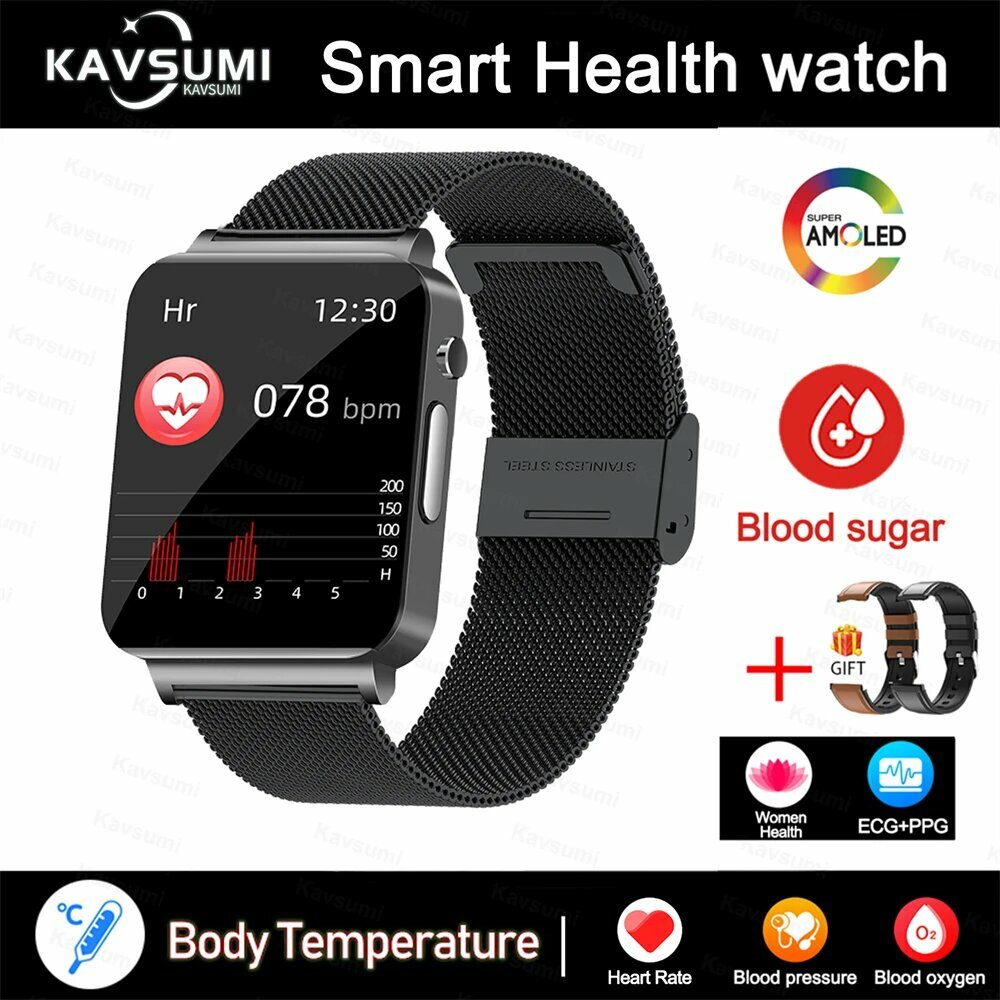 Неинвазивные умные часы Realtek 8762DW с ЭКГ и ППГ, Black Mesh Belt 2