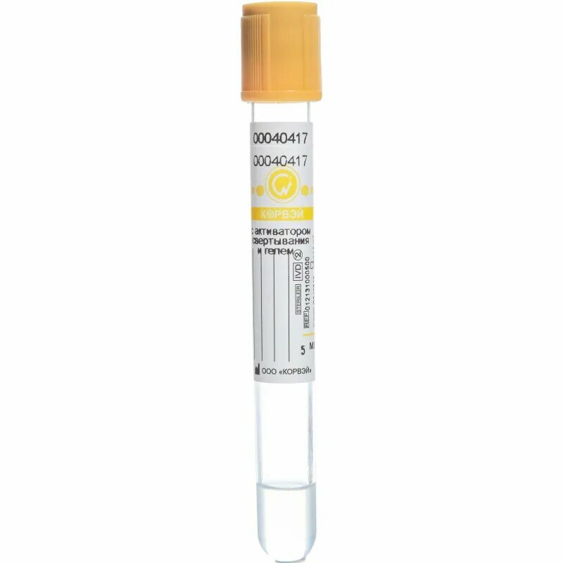 Вакуумные пробирки с акт-ром сверт и гелем, 5мл, 13х100 мм Корвэй 100шт/уп, 2321681