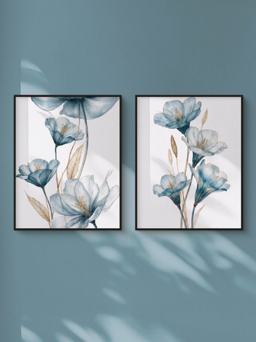 Набор постеров 40х50 см на стену Акварельные цветы, модульная картина на бумаге без рамы