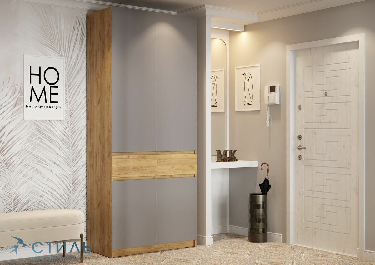 Двухстворчатый шкаф Бостон ШК-001 ЛДСП Дуб крафт золотой/Серый шифер (Стиль)