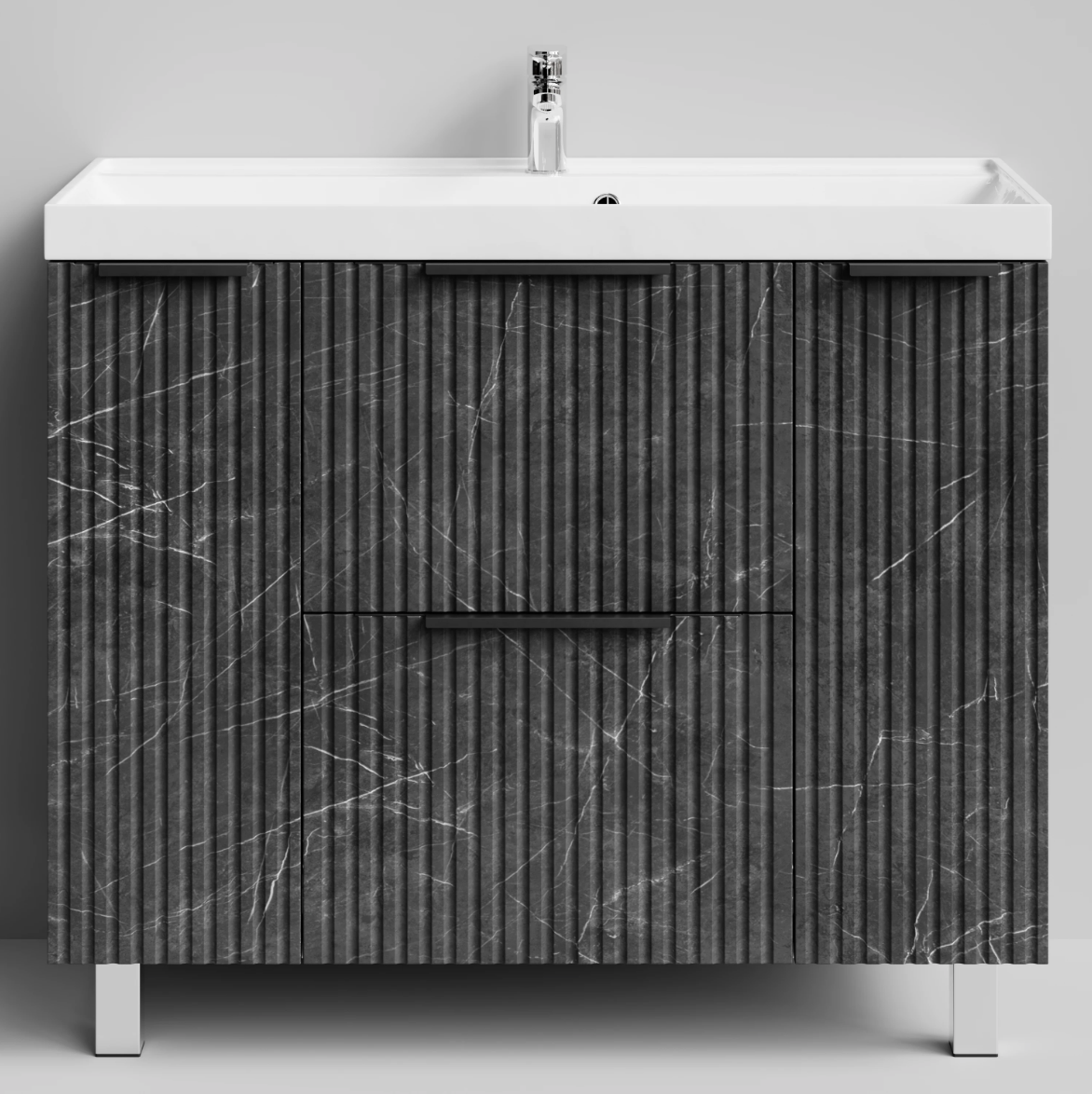 Тумба с раковиной Дольче 100 (2 ящика, 2 двери) напольный, Мрамор Графит софт тач