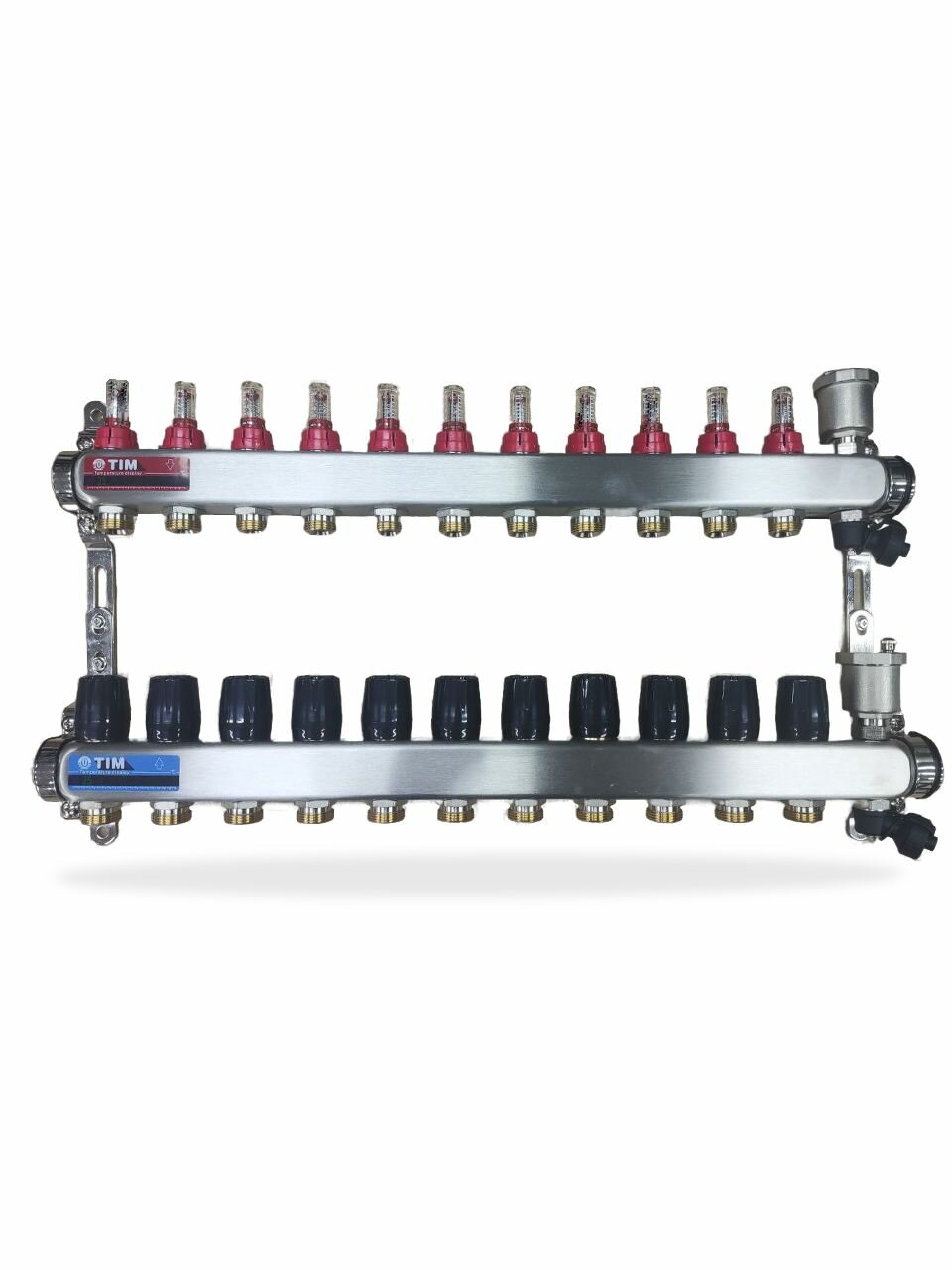 Коллектор для теплого пола из нержавеющей стали TIM, 11 выхода с регулирующими и балансировочными клапанами KCS5011