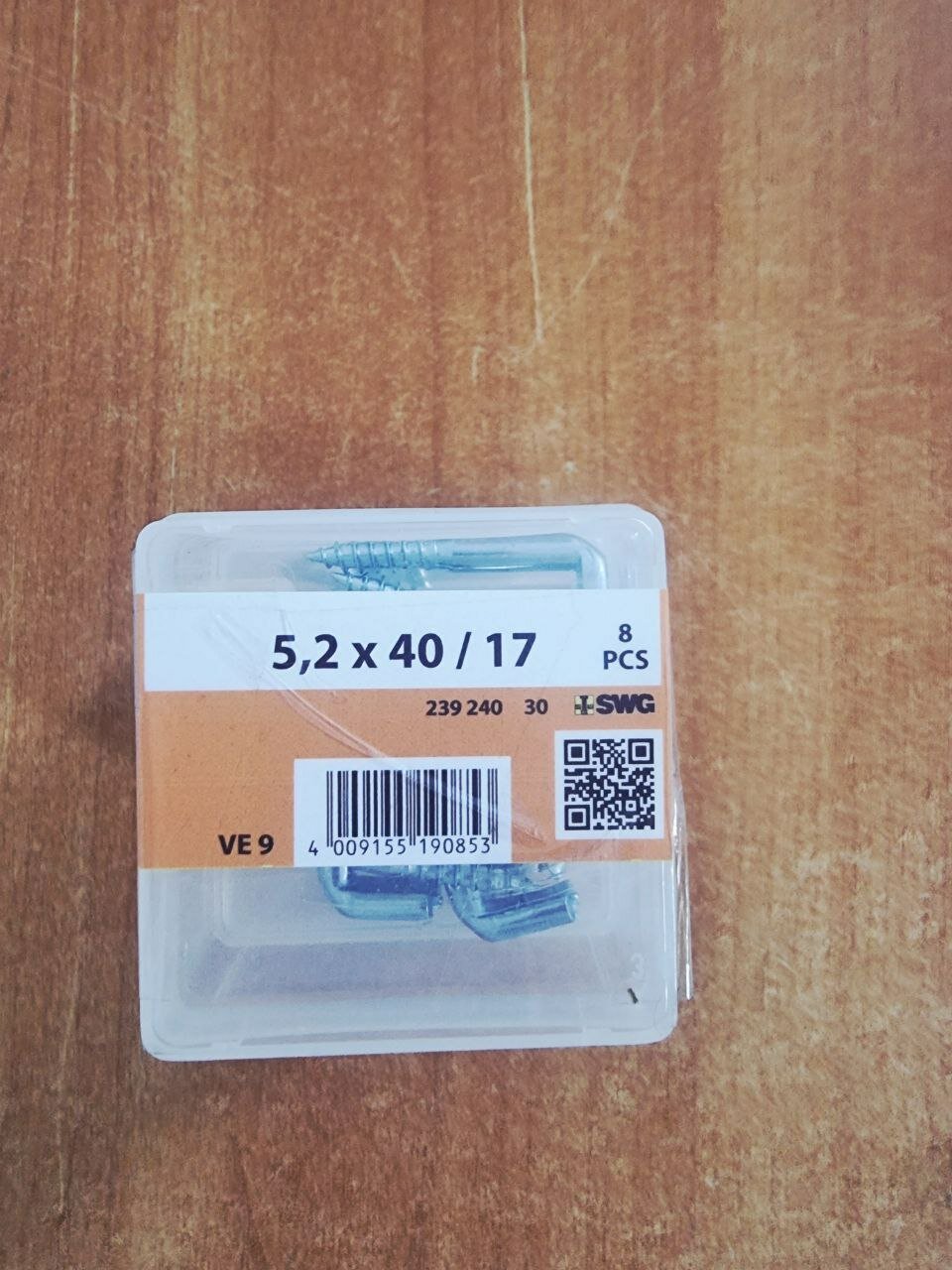 Шуруп крюк 5,2*40/17 (8шт-1уп*3 пачки) Германия, SWG