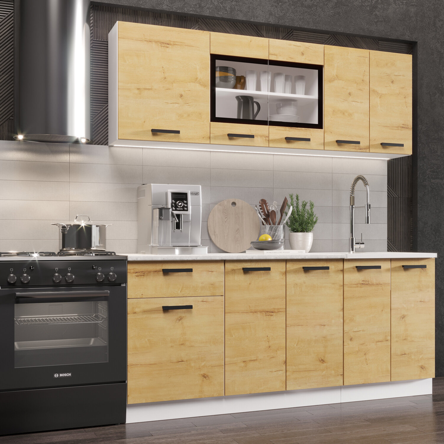 Кухонный гарнитур, кухня, готовый комплект Хозяюшка 1.8 метра Дуб Вотан