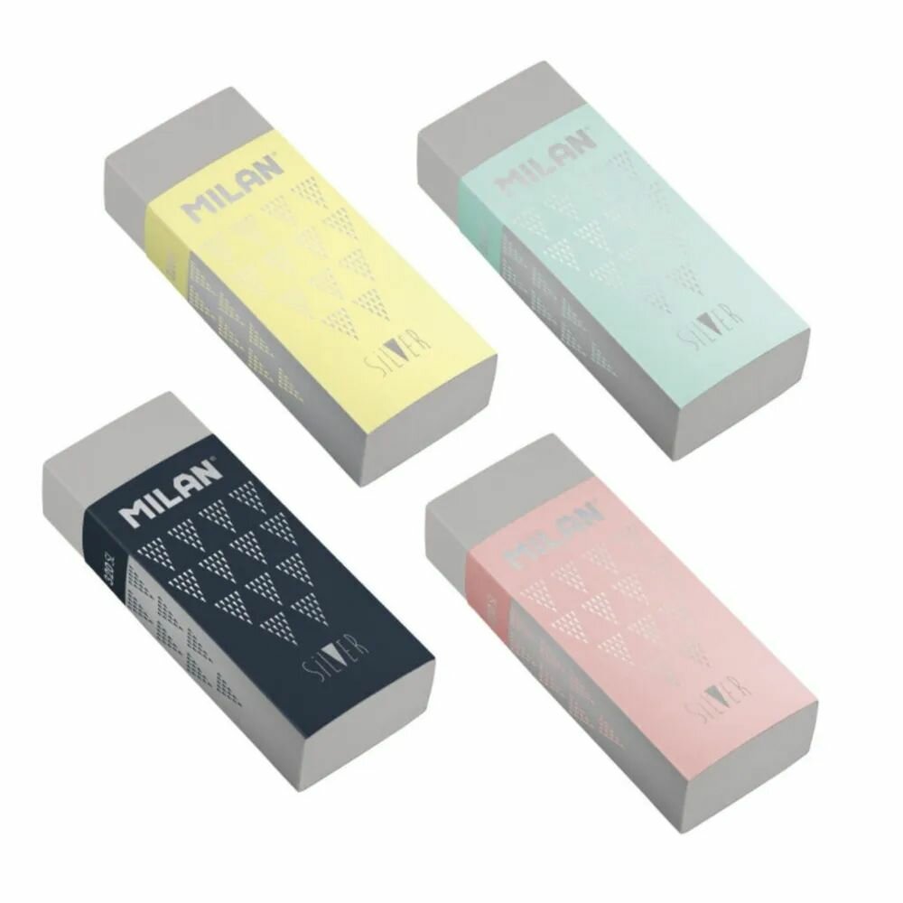 Ластик MILAN из натурального каучука Silver edition. Комплект из 4 штук