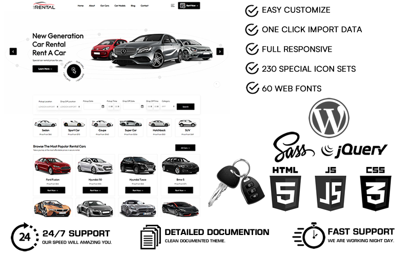 Подарочный сертификат на Шаблон для сайта Вордпресс с демоконтентом Carren - Car Rental WordPress Theme