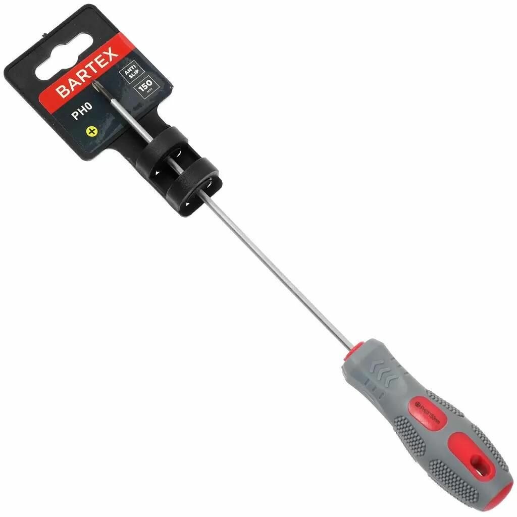 Отвертка Bartex крестовая, Ph0, 0х150 мм, антискользящая двухкомпонентная ручка, CrV сталь