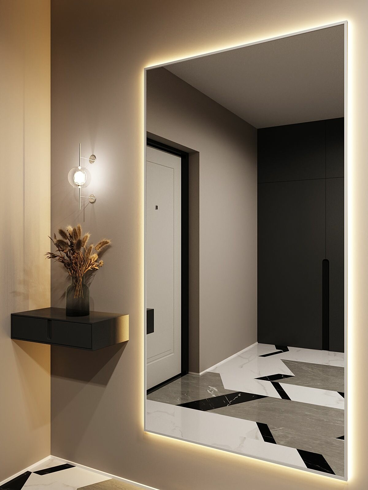 Зеркало настенное 170х90 см. BLX MIRROR с подсветкой в алюминиевой раме. Свет: Теплый белый 3000К, Серебро