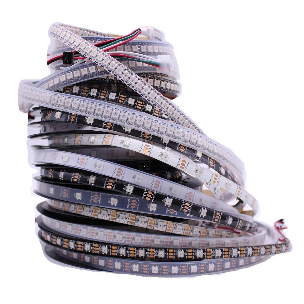 Светодиодная лента WS2812B 1м/5м, 30/60/144 LED, черная/белая плата, 5В Black PCB, 5m 60 IP65