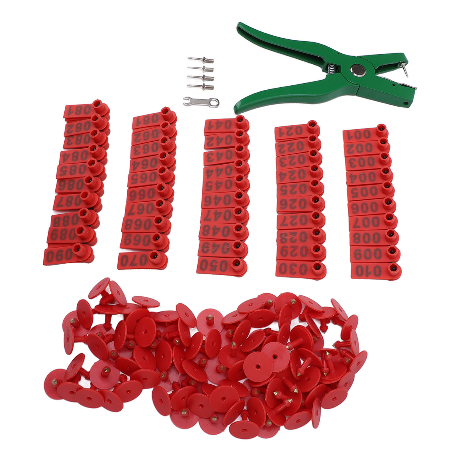 Набор для установки ушных бирок для скота, зеленые бирки для уха крупного рогатого скота, красные бирки и 2 иглы