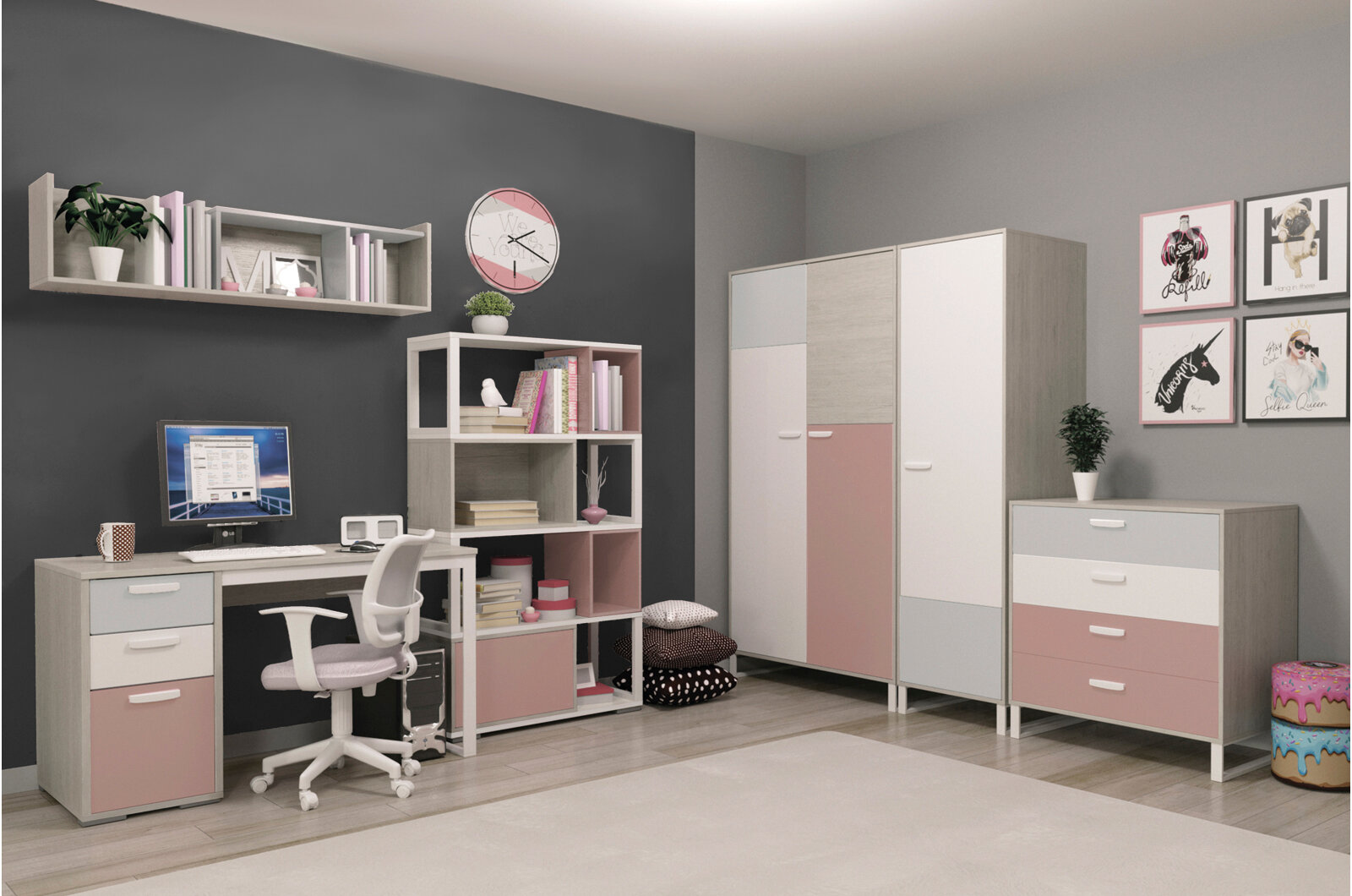 Детская комната LIBERTY PINK от Фабрики Мирлачева, белая с розовым, ЛДСП/МФД