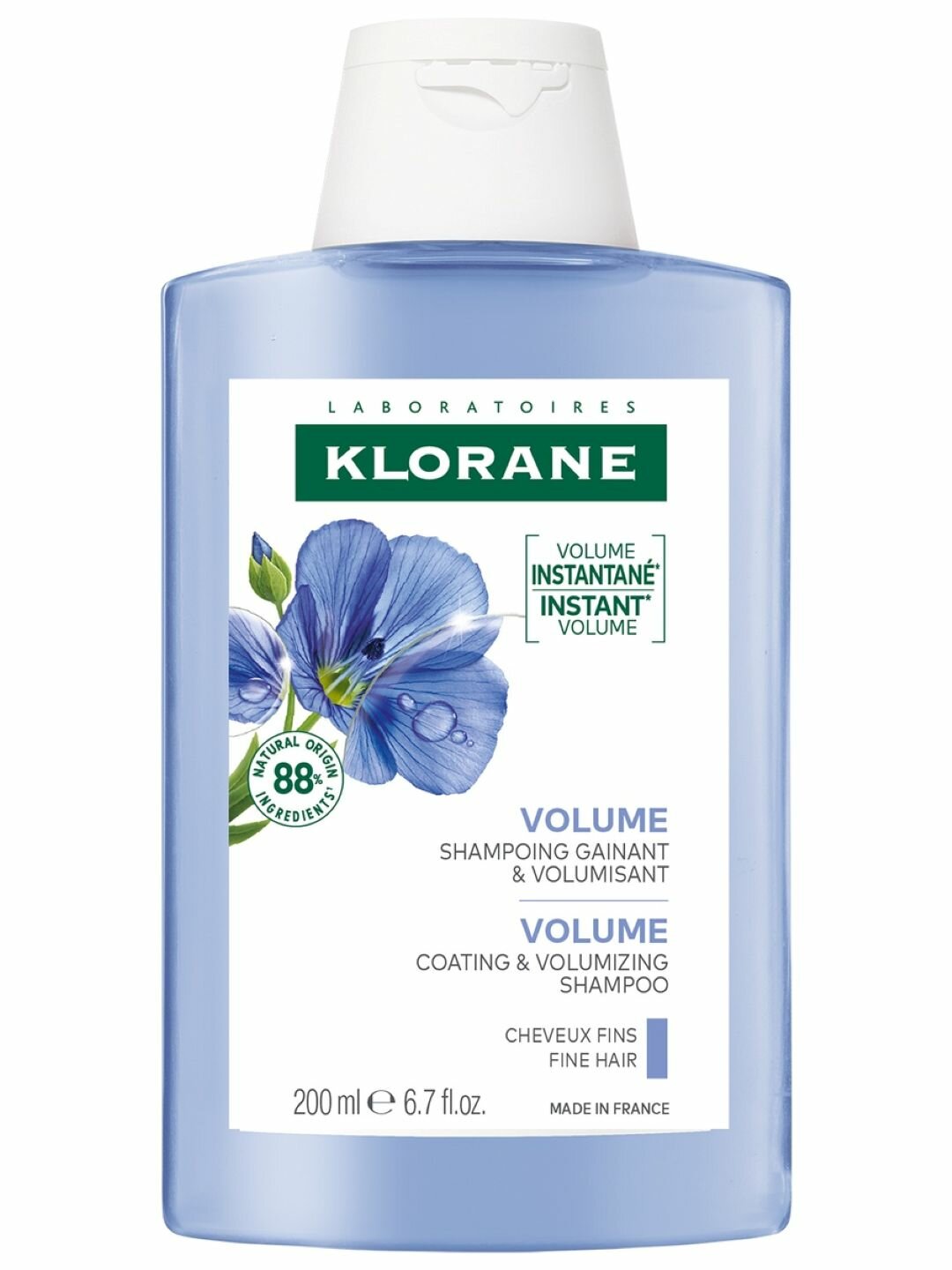 КЛОРАН ЛЕН Обволакивающий шампунь для объема тонких волос, 200 мл | KLORANE Volume Shampoo