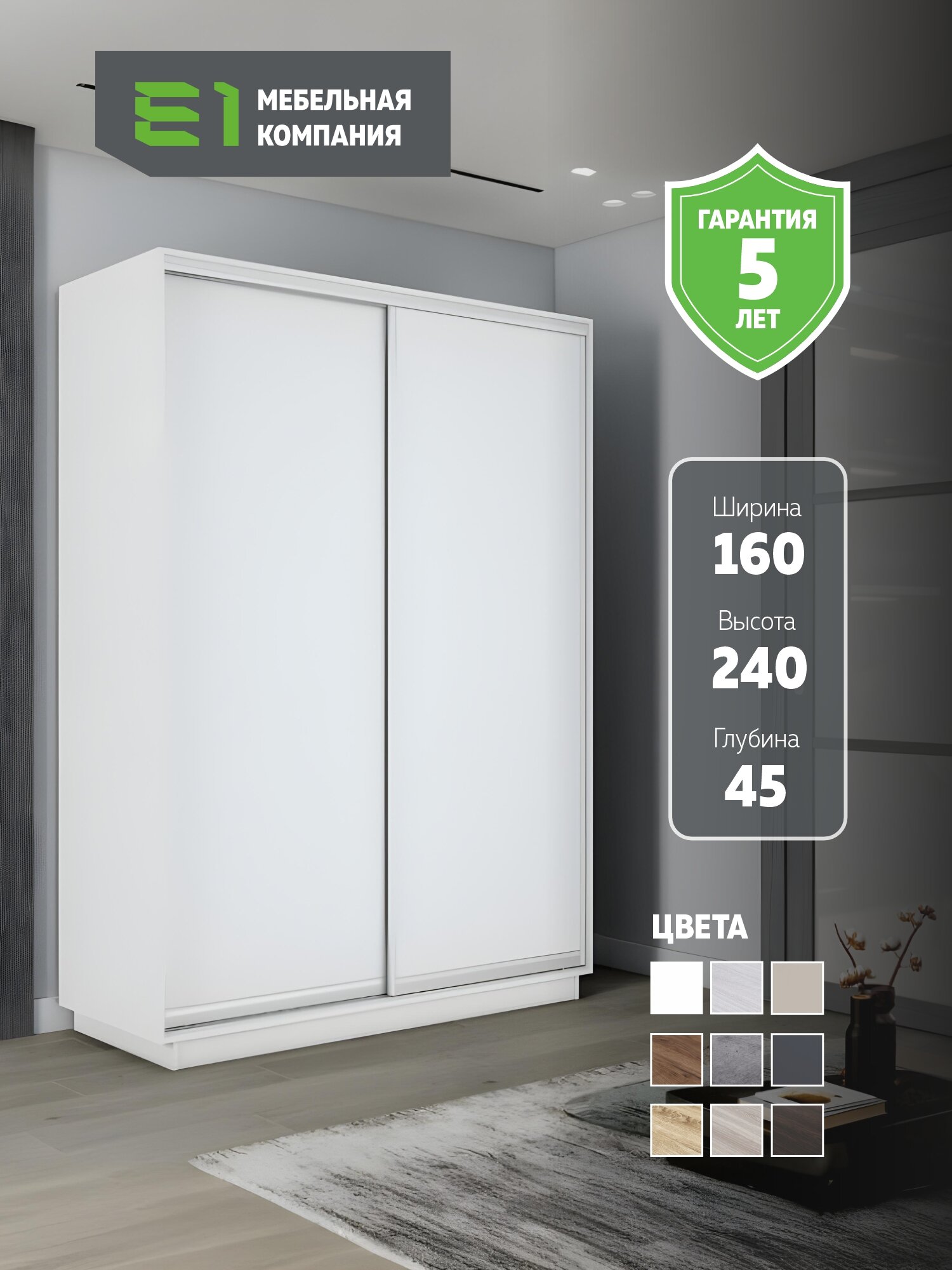 Шкаф-купе Е1 Экспресс двухдверный, лдсп, 160х45х240, белый