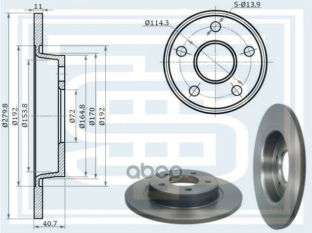 Диск тормозной зад. MAZDA 3 (BK/BL) / MAZDA 5 (CR19/CW) 279,8x10,9mm 179-963/BP6Y-26-251C BP6Y-26-251D BP6Y-26-251E BP6Y-26-.