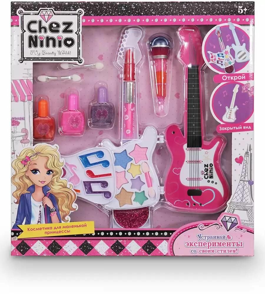 Набор детской косметики КНР лаки для ногтей, помада, блески для губ, глиттер, 3 кисти