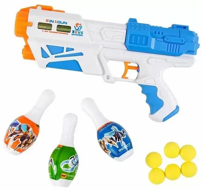 Бластер КНР механический 2 в 1, с мягкими шариками и кеглями "X-SHOT" 648-31