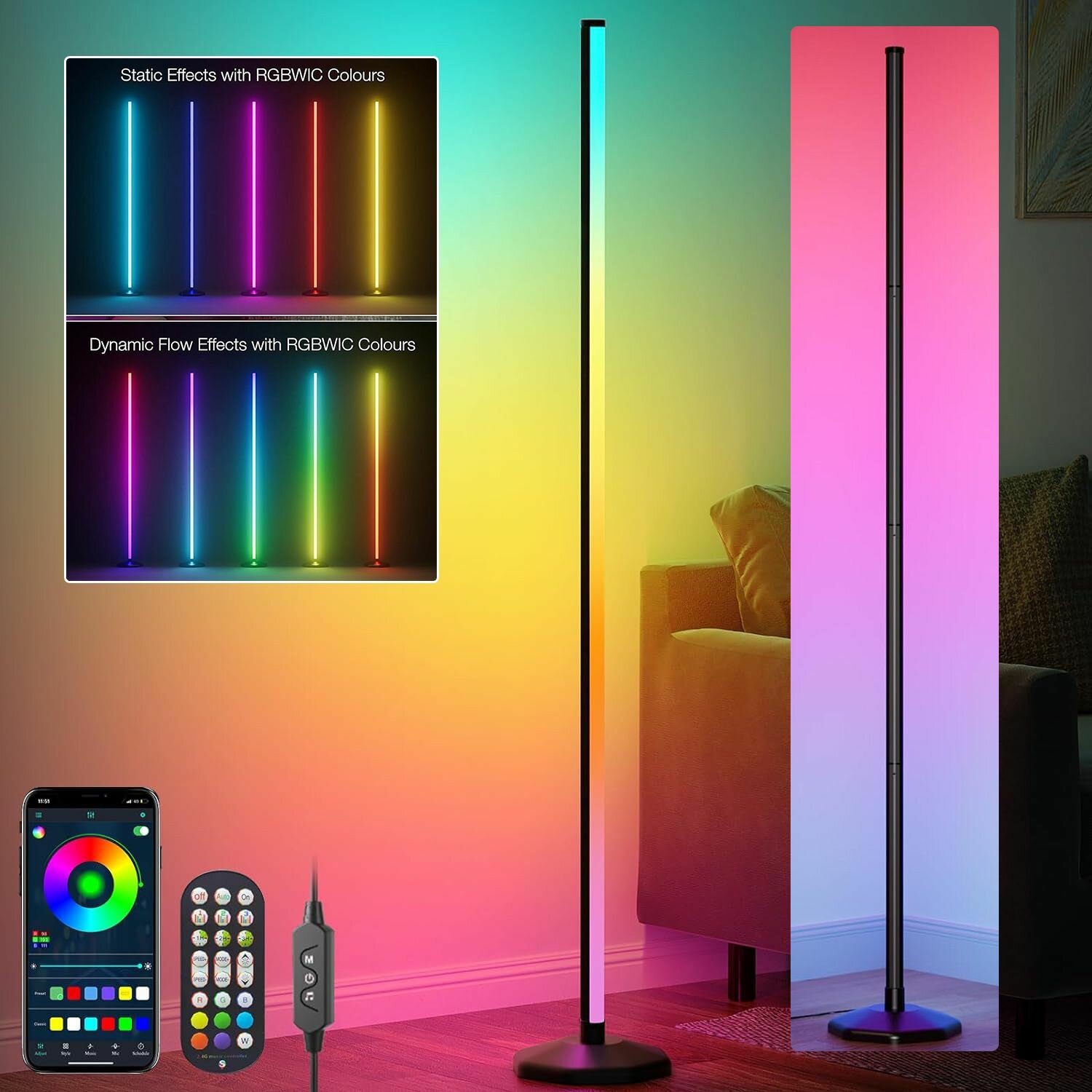 RGB светодиодные напольные лампы угловые лампы изменение цвета пульт дистанционного управления 165 cm